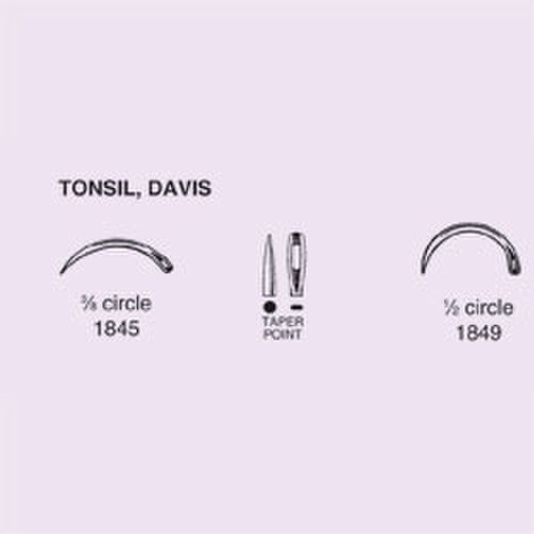 Davis Tonsil 3/8 Circle Surgical Suture Needles, Taper Point, Sterile ...