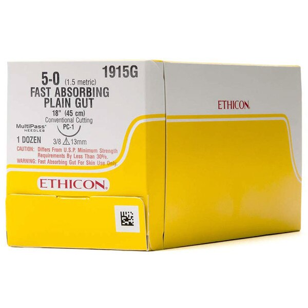 Ethicon Plain Gut Suture 5-0, PC-1 needle 18" Fast Absorbing 12/box ...