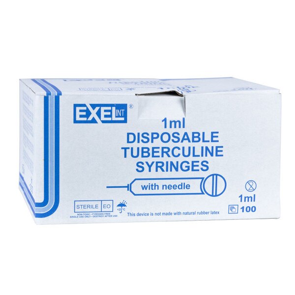 Exel Tuberculin Syringe & Needle, 1mL, Luer Slip, 25G X 5/8", 100/BX, 26044 | Med-Vet International