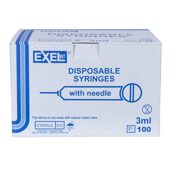 Exel Syringes & Needle, 3mL Luer Lock, 25g x 5/8in. Needle, 100/box ...