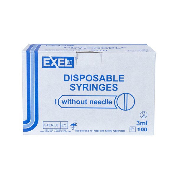 Exel Syringe, 3mL, Luer Slip, with Cap, 100/BX, 26201 | Med-Vet ...