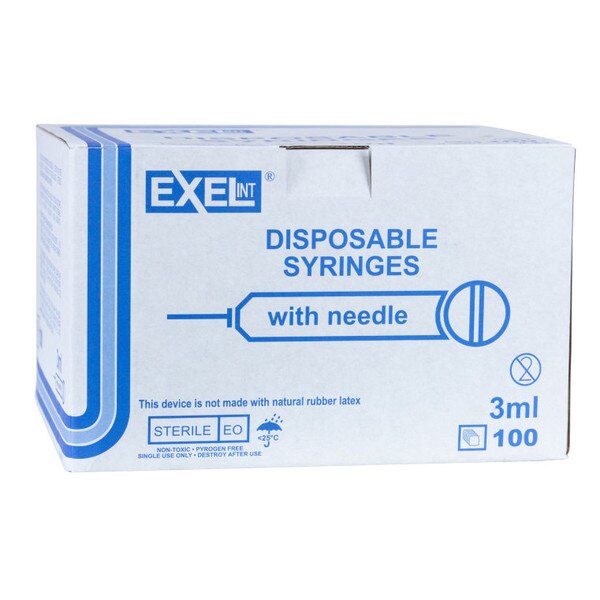 Exel Syringe & Needle, 3mL, Luer Slip, 25G X 5/8", Hypodermic, 100/BX ...