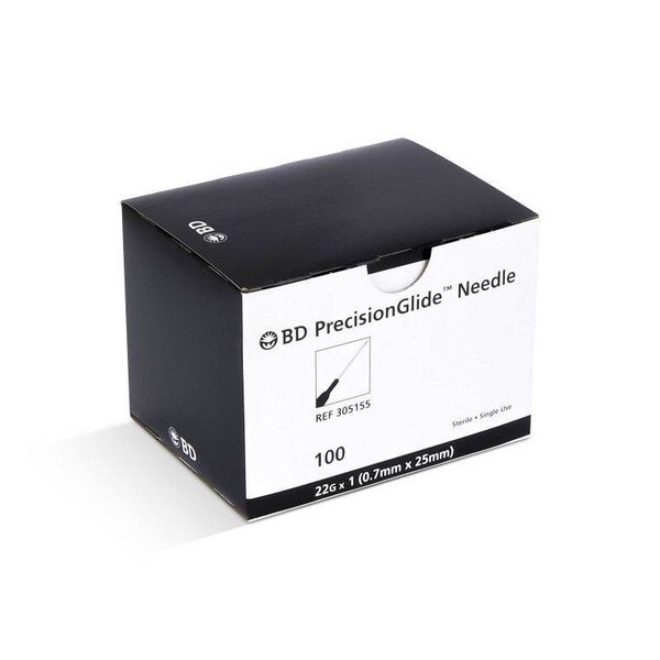 BD Needle, 22G x 1", Hypodermic, 100/Box, 305155 | Med-Vet International