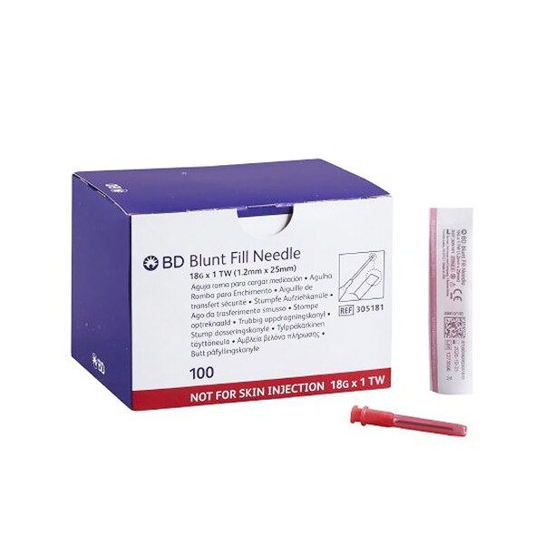 Blunt Fill Needle, BD™ 18 Gauge 1 Inch Blunt, 305181, 100/Box | Med-Vet ...