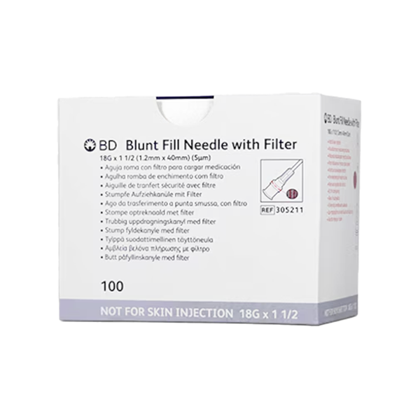 BD Blunt 5 Micron Filter Needle, 18 G x 1.5 in, Thin Wall, 100/Box ...