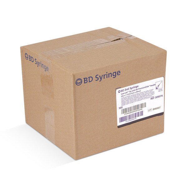 BD Syringe & Needle, 3mL, Luer Lock, 22G X 1.5", Hypodermic, 100/BX ...