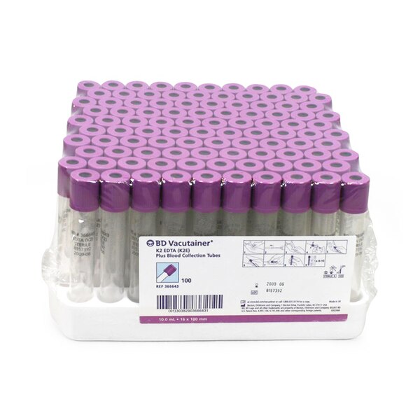 BD Vacutainer Blood Collection Tube with K2 EDTA, Plastic, Lavender ...