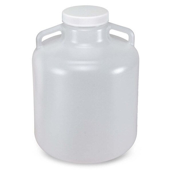 Carboy, Round with Handles, Wide Mouth, PP, White PP Screwcap, 10 Liter, Molded Graduations ...