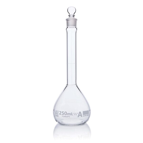 Globe Glass Volumetric Flask, Wide Mouth, 250mL, Class A, To Contain ...