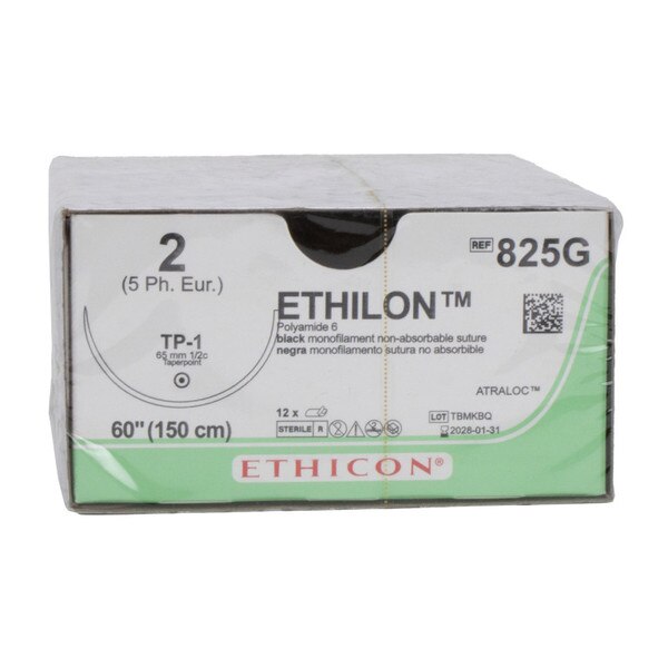 Ethicon Ethilon Nylon Suture, Size 2, TP-1, 60In, Black, 12/Box | Med ...