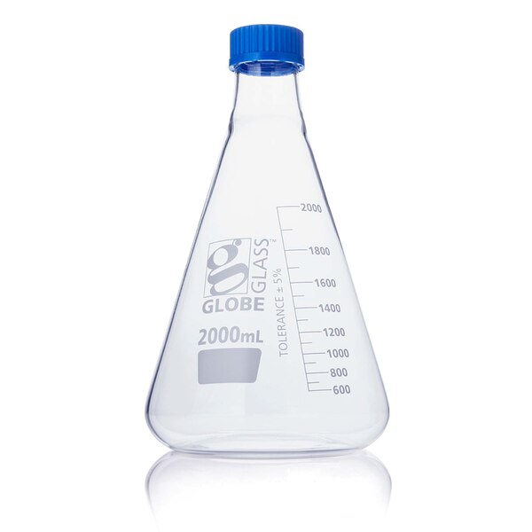 Globe Glass Erlenmeyer Flask, 2000mL, Screw Cap, Dual Graduations, ASTM ...