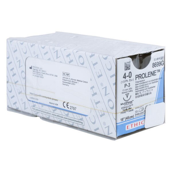 Ethicon Prolene Polypropylene Suture, Size 4-0, P-3, 18