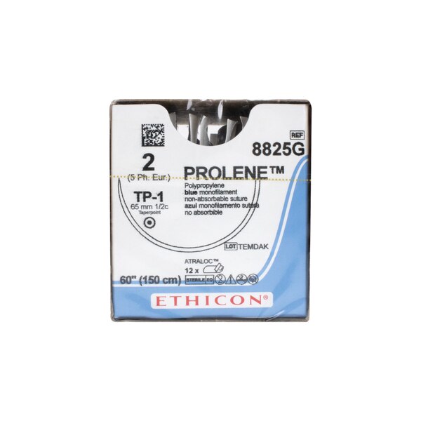 Ethicon Prolene Polypropylene Suture, Size 2, TP-1, 60In, Blue, 12/Box | Med-Vet International
