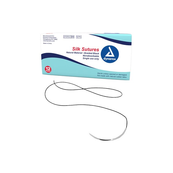 Dynarex Braided Black Silk Sutures, Non Absorbable, Black, 3-0, C6 Needle, 18", 12/Box | Med-Vet ...