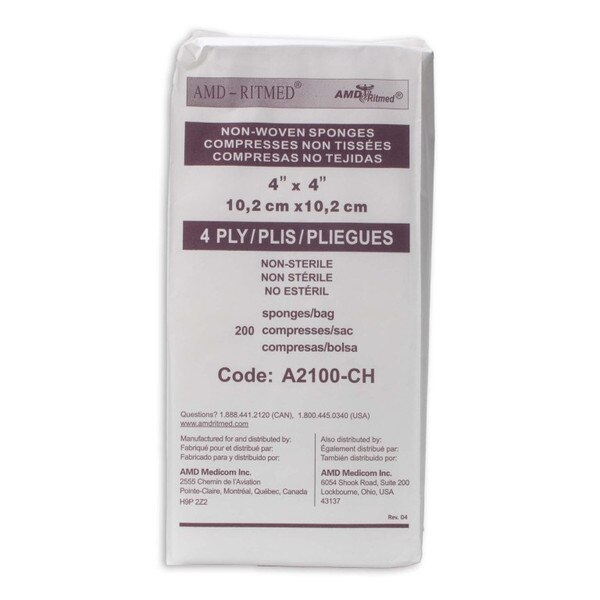 AMD Ritmed Non-Woven Gauze, 4in x 4in, 4 Ply, 200/Pack | Med-Vet ...