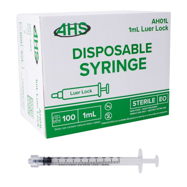 AHS Syringes, 1mL Luer Lock, 100/Box, AH01L | Med-Vet International