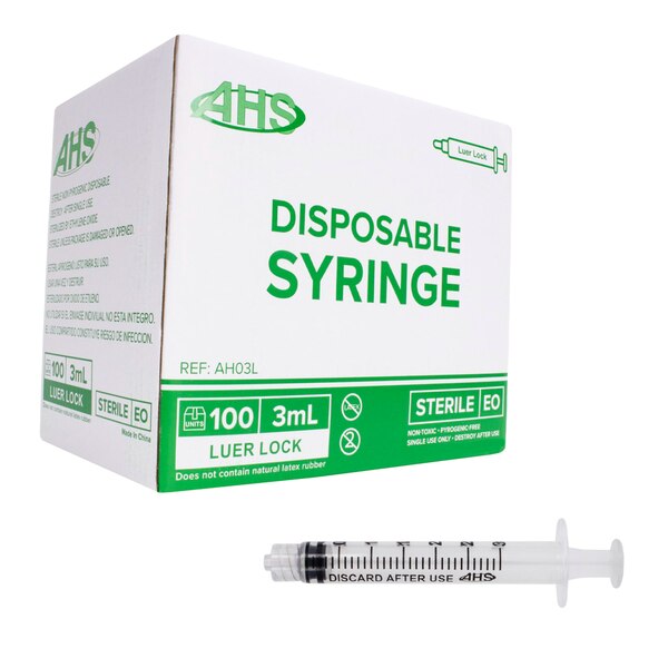 AHS Syringes, 3mL Luer Lock, 100/Box, AH03L | Med-Vet International