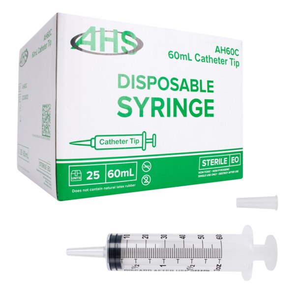 AHS Syringe, 60mL, Catheter, 25/BX, AH60C | Med-Vet International