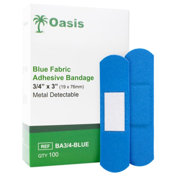 Food Service Adhesive Bandages, 3/4" x 3", Blue, Fabric, 100/box | Med ...