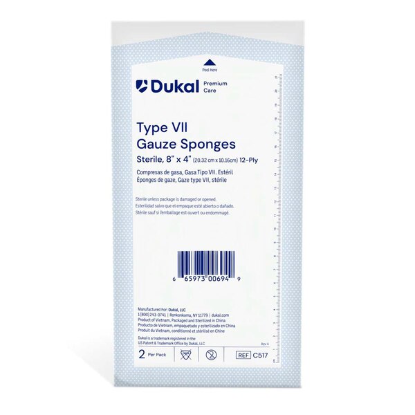 Sterile Premium Care Type VII Gauze Sponges, 12-Ply, 8" x 4", 2/Pack ...