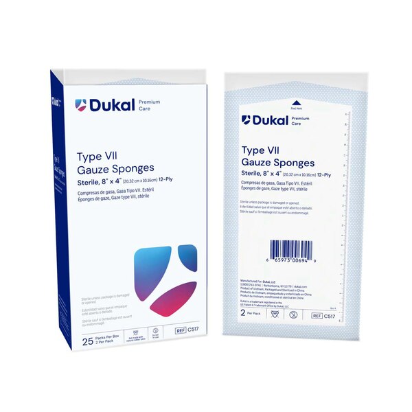 Sterile Premium Care Type VII Gauze Sponges, 12-Ply, 8" x 4", 2/Pack ...