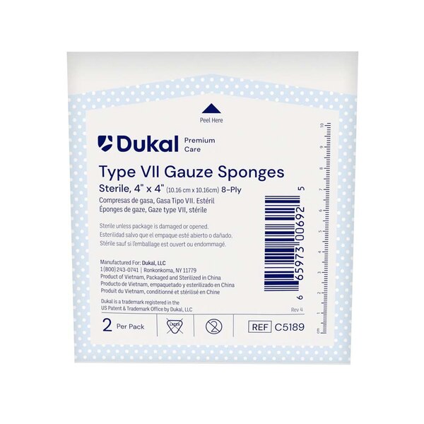 Sterile Type VII Gauze Sponges, 8-Ply, 4" x 4", 2/Pack, 50 Pack/Box, 12 ...
