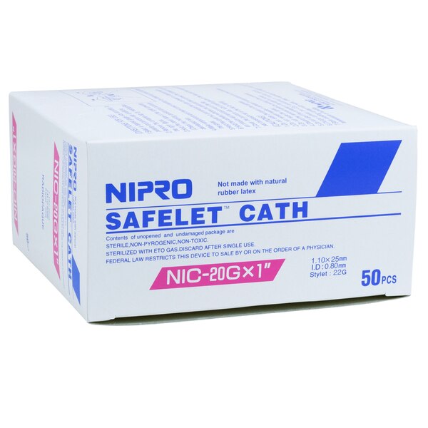 Nipro Safelet IV Catheter, 20G x 1 in., 50/Box | Med-Vet International