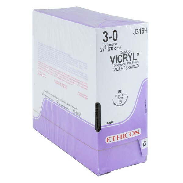 Ethicon Vicryl, 3-0 Polyglactin 910 Suture, 27in SH, 36/Box | Med-Vet ...