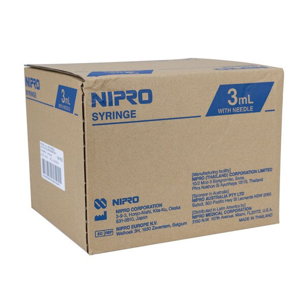 Nipro Syringe & Needle, 3mL, Luer Lock, 25G X 1 1/2", Hypodermic, 100 ...