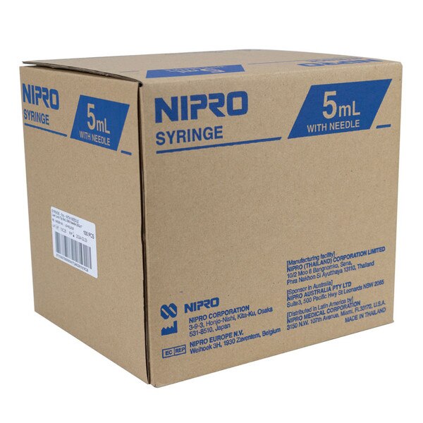 Nipro Syringe & Needle, 5mL, Luer Lock, 21G X 1-1/2", Hypodermic, 100/BX, JD+05L2138 | Med-Vet ...