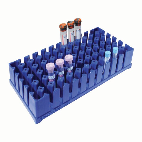 One Rack Test Tube Rack 72 places 16mm Blue, J0352X | Med-Vet International