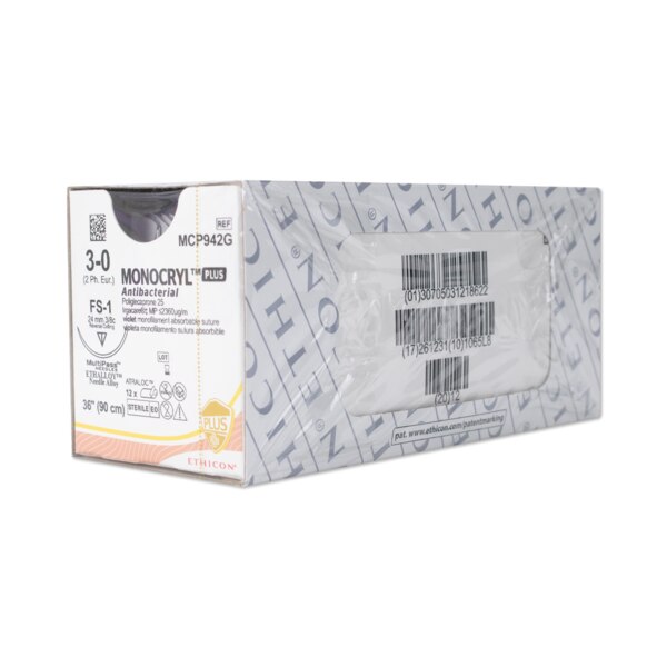 Ethicon Monocryl Plus Antibacterial Suture, Size 3-0, FS-1, 36In ...