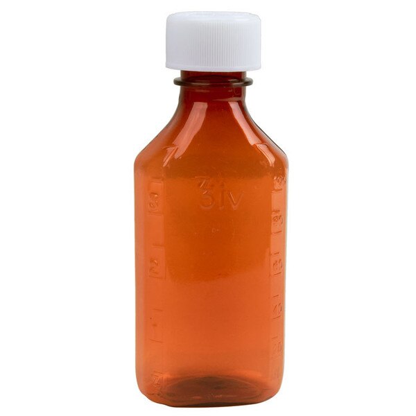 Amber Plastic Graduated Ovals, 4 oz Liquid Bottle, Twist Off Child ...