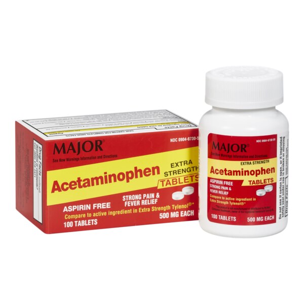 Pain Relief, Major® 500mg Strength, Acetaminophen, 100 Tablets | Med ...