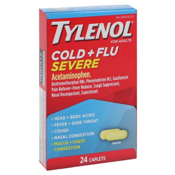 Tylenol Cold & Flu Caplets, 325/10/200/5mg UD, Blister Pack, 24/Box ...