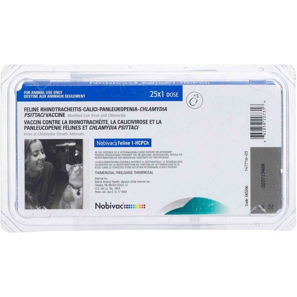 Nobivac, Merck, Feline Vaccine, 1-HCPCH, 25X1 Dose Tray | Med-Vet ...