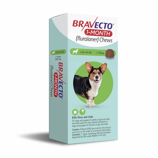 Bravecto 1-Month Chews for Puppies 22 to 44 Pounds, Green Label 10 Dose ...