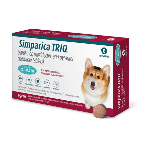 Simparica Trio Chewable Tablets for Dogs 22.1 to 44 Pounds, Blue Label ...
