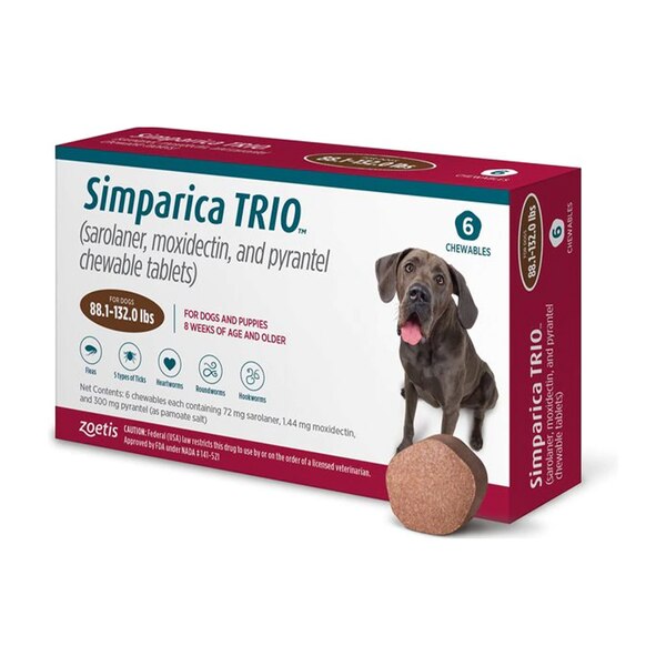 Simparica Trio Chewable Tablets for Dogs 88.1 to 132 Pounds, Brown ...