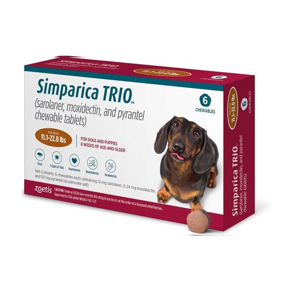 Simparica Trio Chewable Tablets for Dogs 11.1 to 22 Pounds, Caramel ...