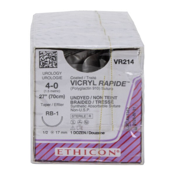Ethicon Vicryl Rapide Suture, Size 4-0, RB-1, 27In, Undyed, 12/Box | Med-Vet International