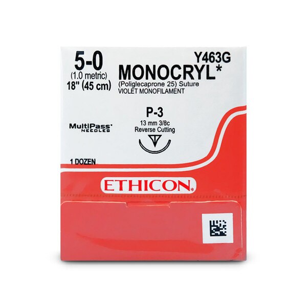 Ethicon Monocryl (Poliglecaprone 25) Suture, Size 5-0, P-3, 18", 12/Box ...