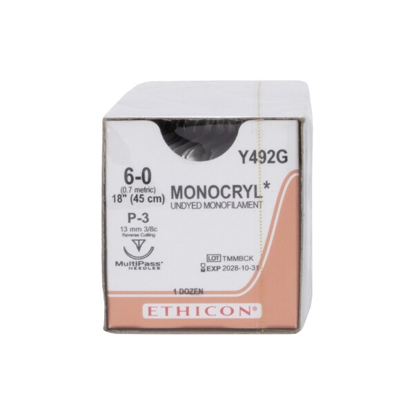 Ethicon Monocryl Poliglecaprone 25 Suture, Size 6-0, P-3, 18In, Undyed ...